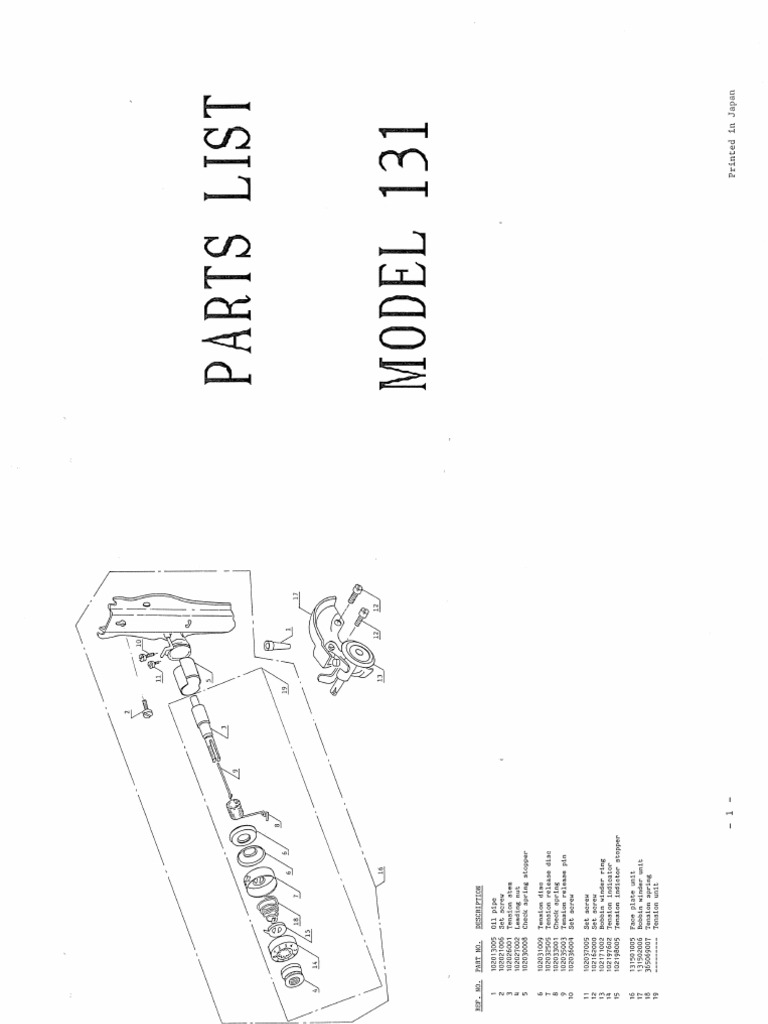 Parts List Janome Model 131 | PDF