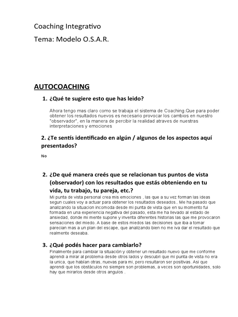 Coaching Integrativo Modelo OSAR | PDF | Aprendizaje | Percepción