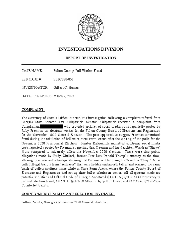 GA SOS Report Released June 20 2023 | PDF | Electoral Fraud | Federal ...