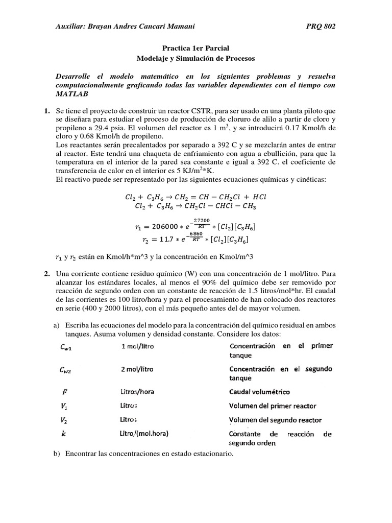 Practica Auxi 2p | PDF | Reactor Quimico | Cinética química