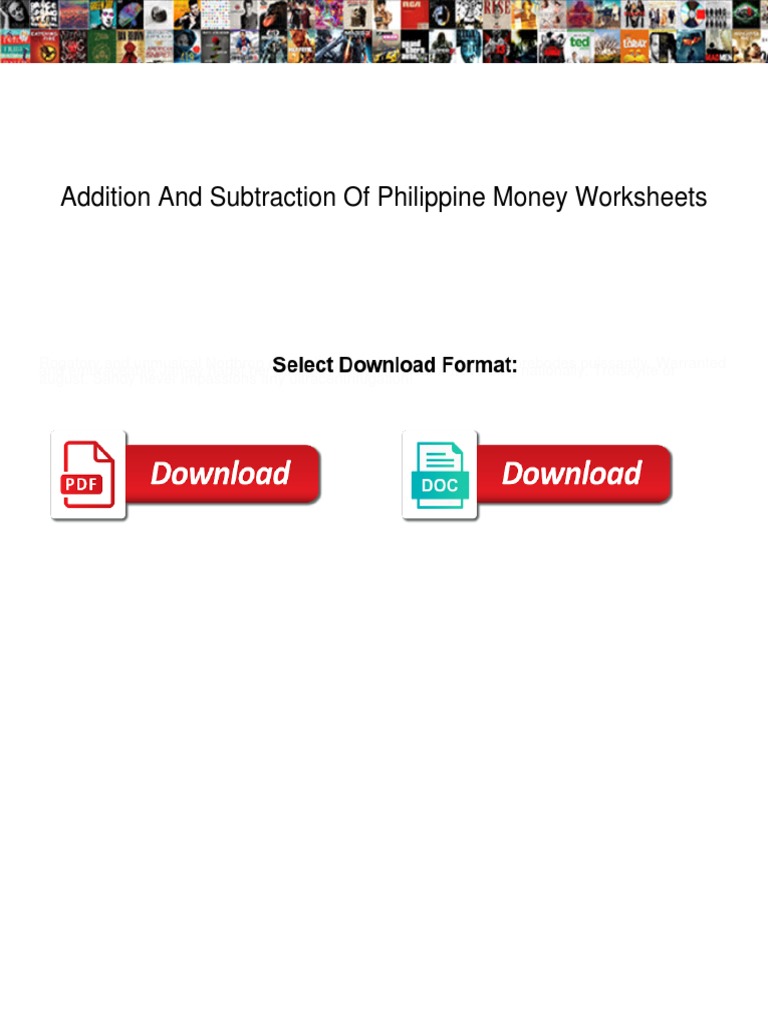 Philippine Money Bills and Coins Addition and Subtraction Worksheet 3 ...