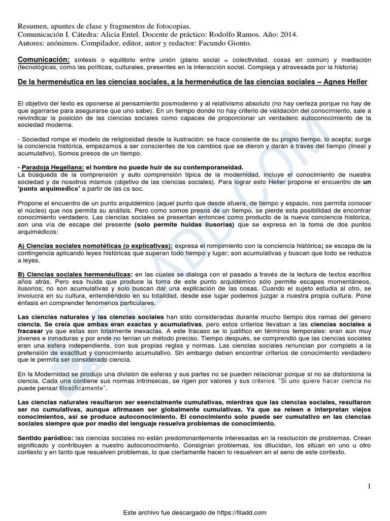 Resumen Comunicacion I Entel Completo - Facundo Gionto | PDF | Teoría | Conocimiento