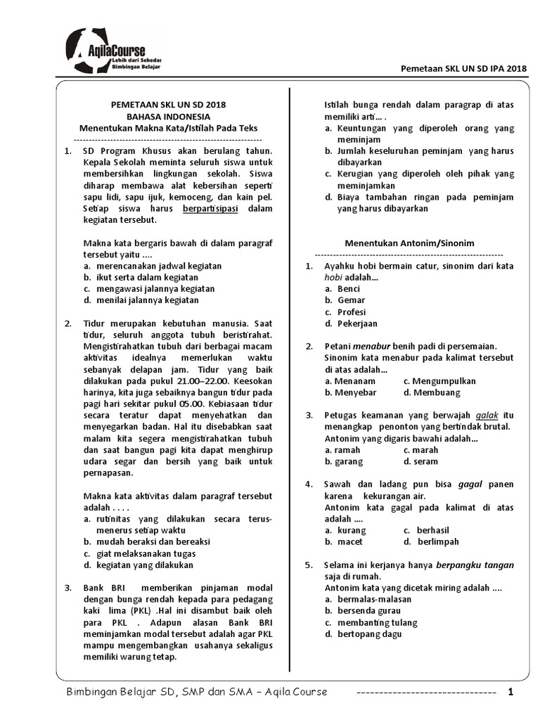 Pemetaan SKL UN SD Indonesia 2018 | PDF