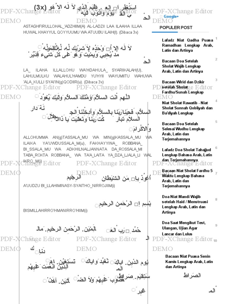 Bacaan Wirid dan Doa Setelah Sholat | PDF