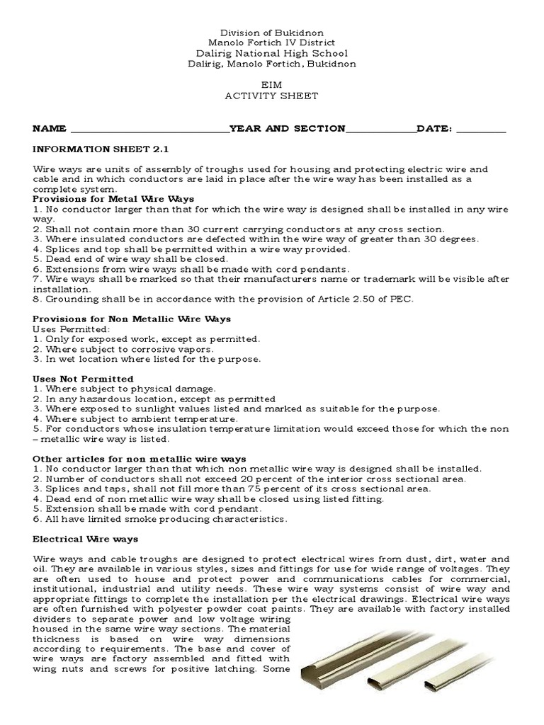 Activity Sheet | PDF | Electrical Wiring | Wire
