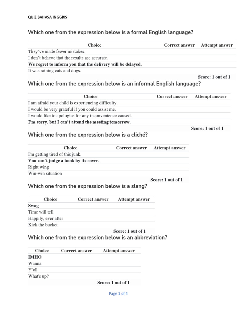 English Language Proficiency Quiz | PDF | Communication | Human ...