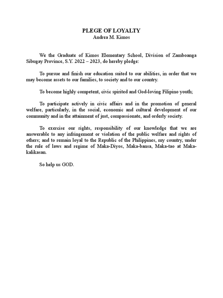 Elementary Graduation Pledge of Loyalty | PDF