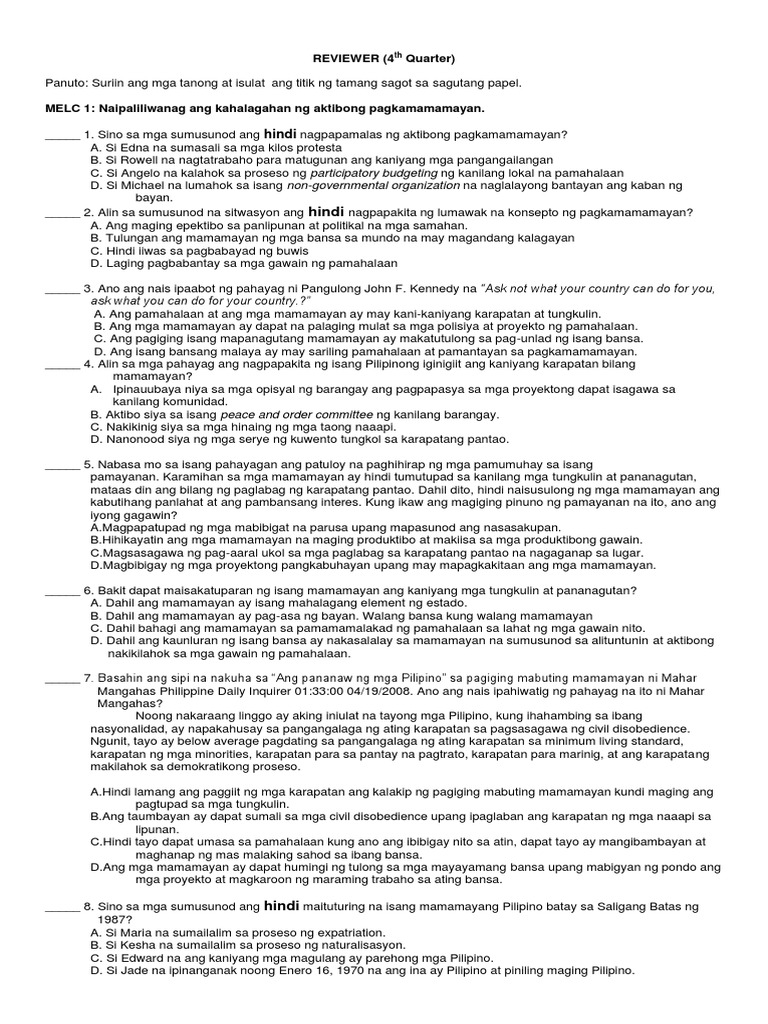 Reviewer 4th Quarter | PDF