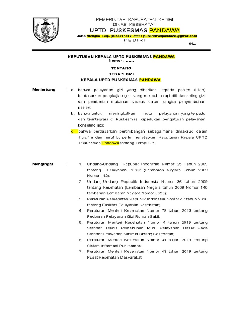 Contoh SK Terapi Gizi | PDF