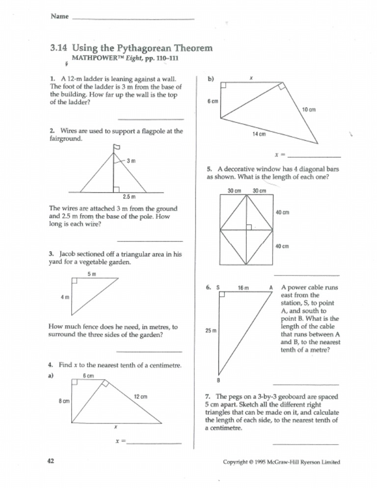 Pythagorean Word Problems Black Line Master | PDF