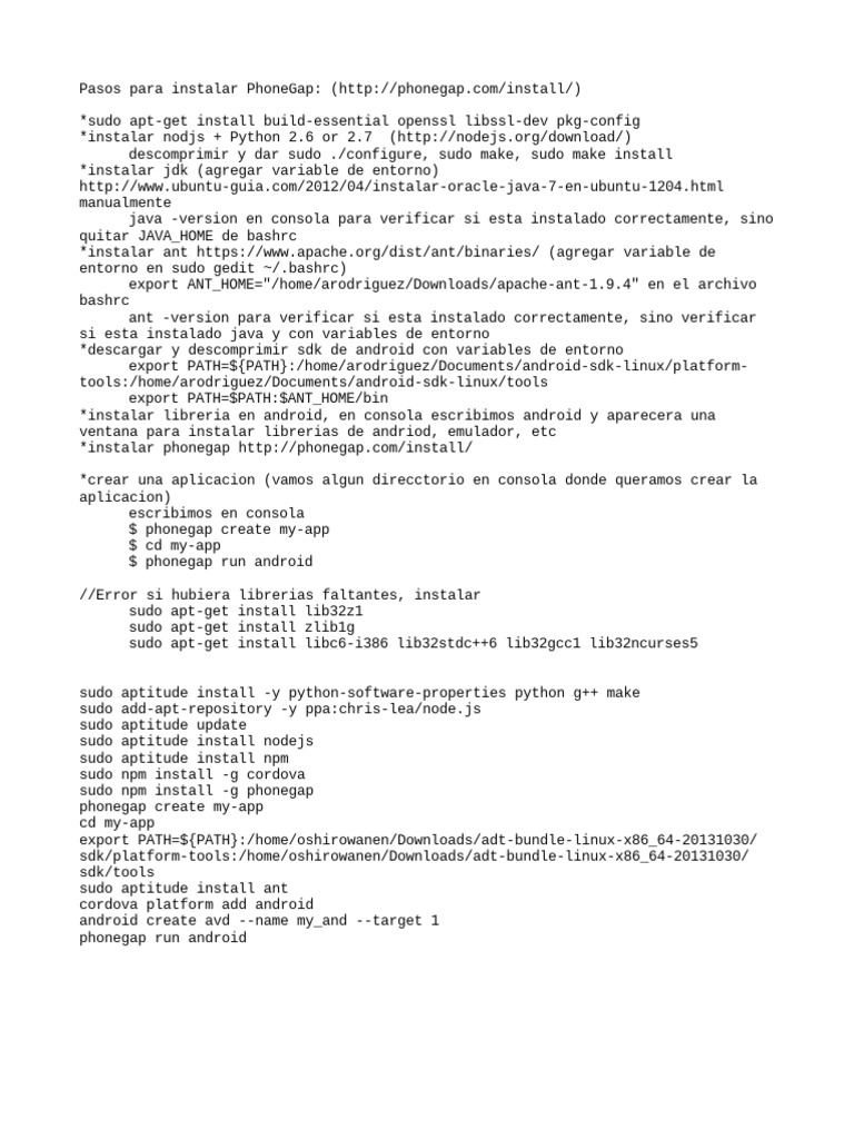 Pasos para Instalar PhoneGap | PDF
