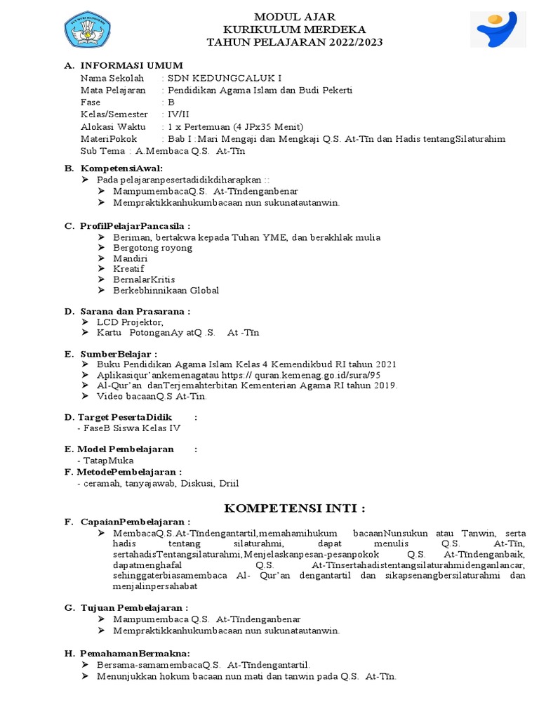 KUMER RPP Bikinan Sendiri Ok Kelas 4 | PDF