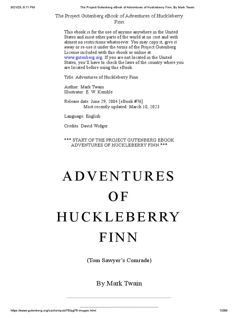 The Project Gutenberg Ebook of Adventures of Huckleberry Finn, by Mark ...
