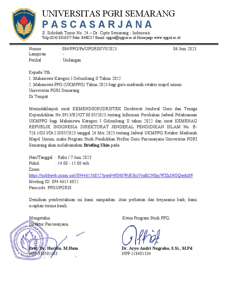 Undangan Briefing UKIN PPG UPGRIS 2023 | PDF
