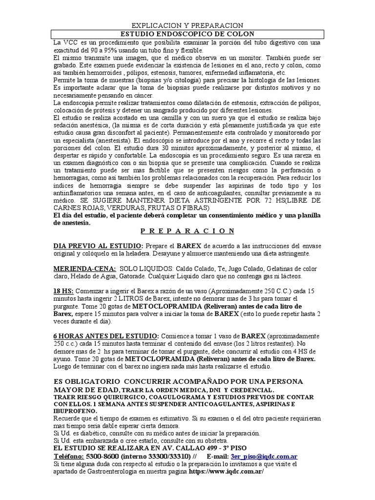 Preparacion Barex 4 LTS | PDF | Cáncer colonrectal | Endoscopia