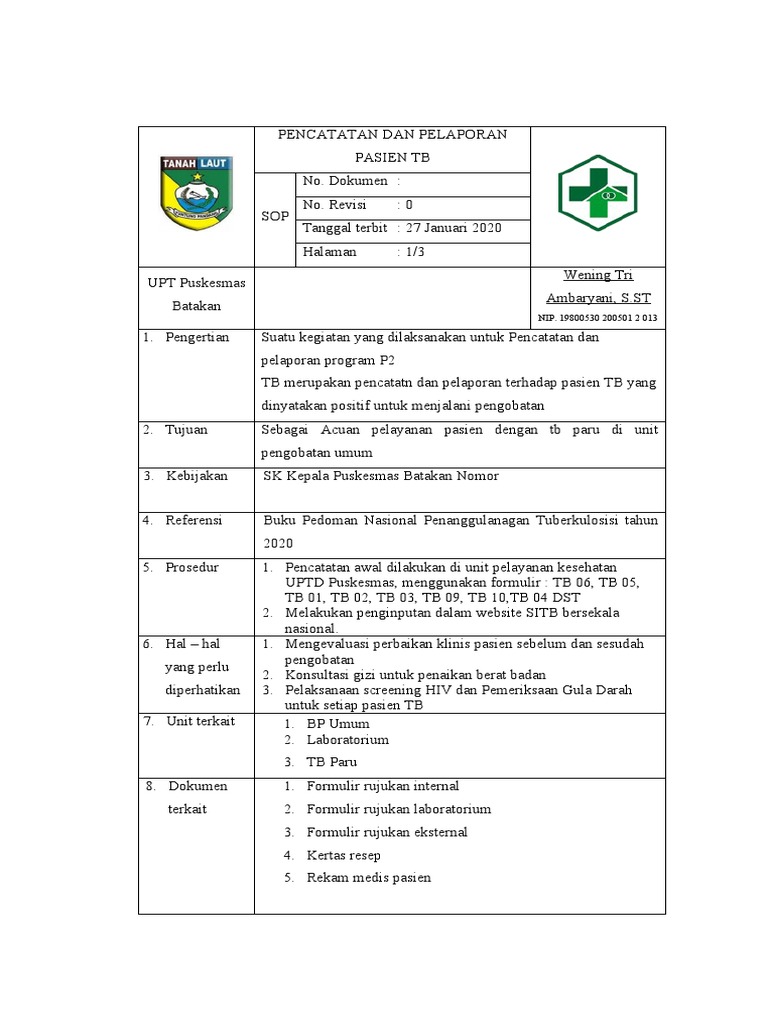 Sop Pencatatan Dan Pelaporan Pasien TB | PDF
