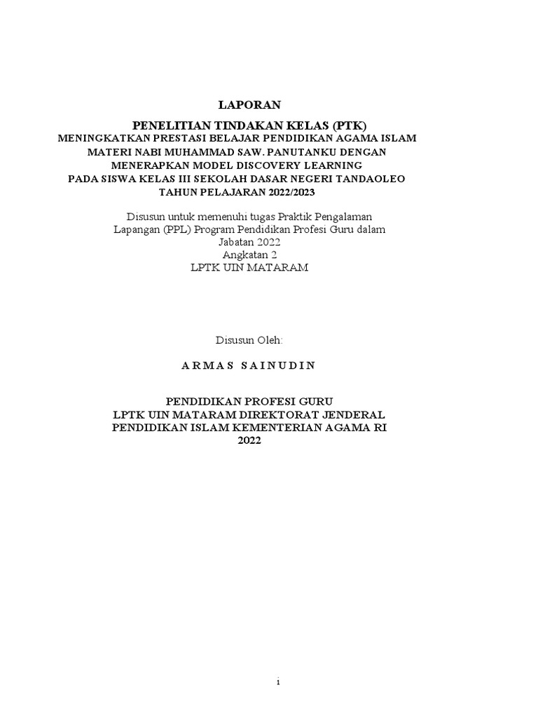 contoh PTK siklus 1 | PDF