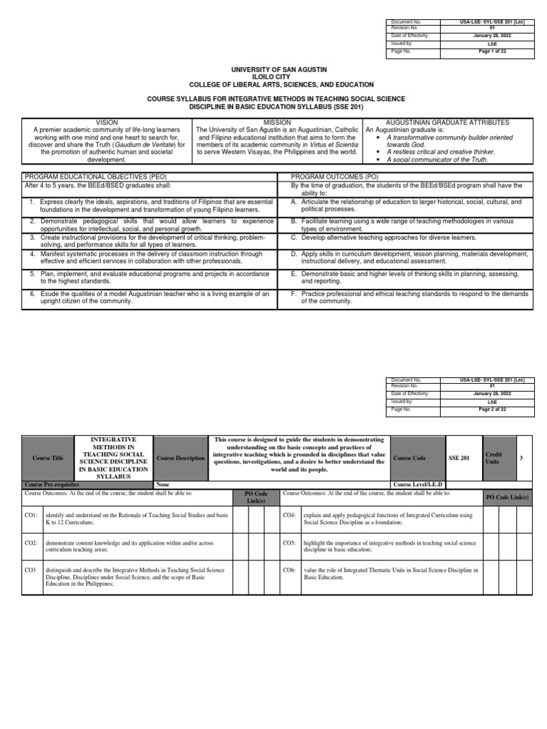 Sse 201 - Integrative Methods in Teaching Social Science Discipline in ... Sse 201 - Integrative Methods in Teaching Social Science Discipline in ...