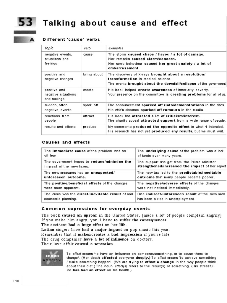 Unit 53 - Talking About Cause & Effect | PDF