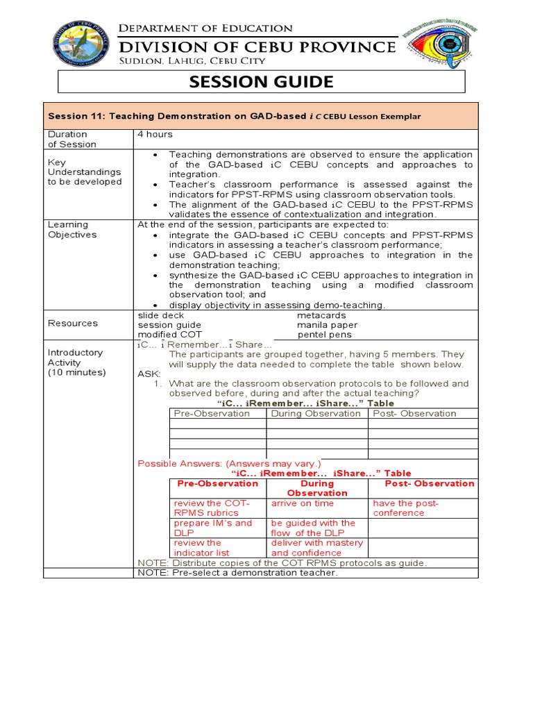 GAD-based Teaching Demo Session Guide | PDF | Teachers | Communication