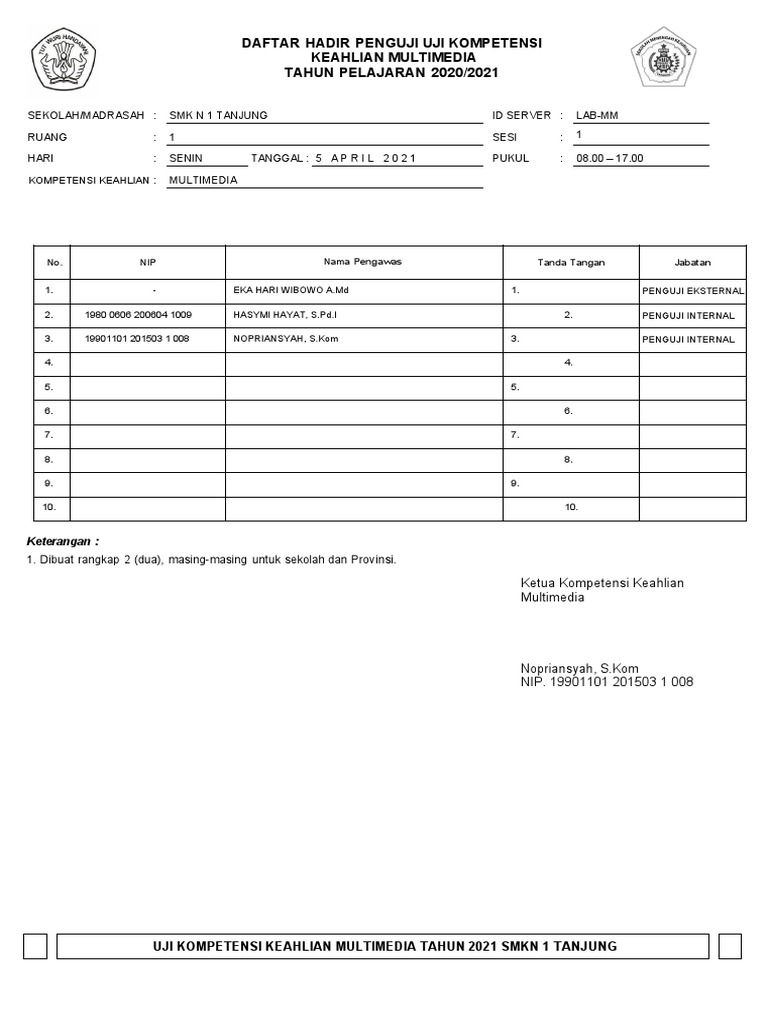 Absen Ukk Penguji | PDF