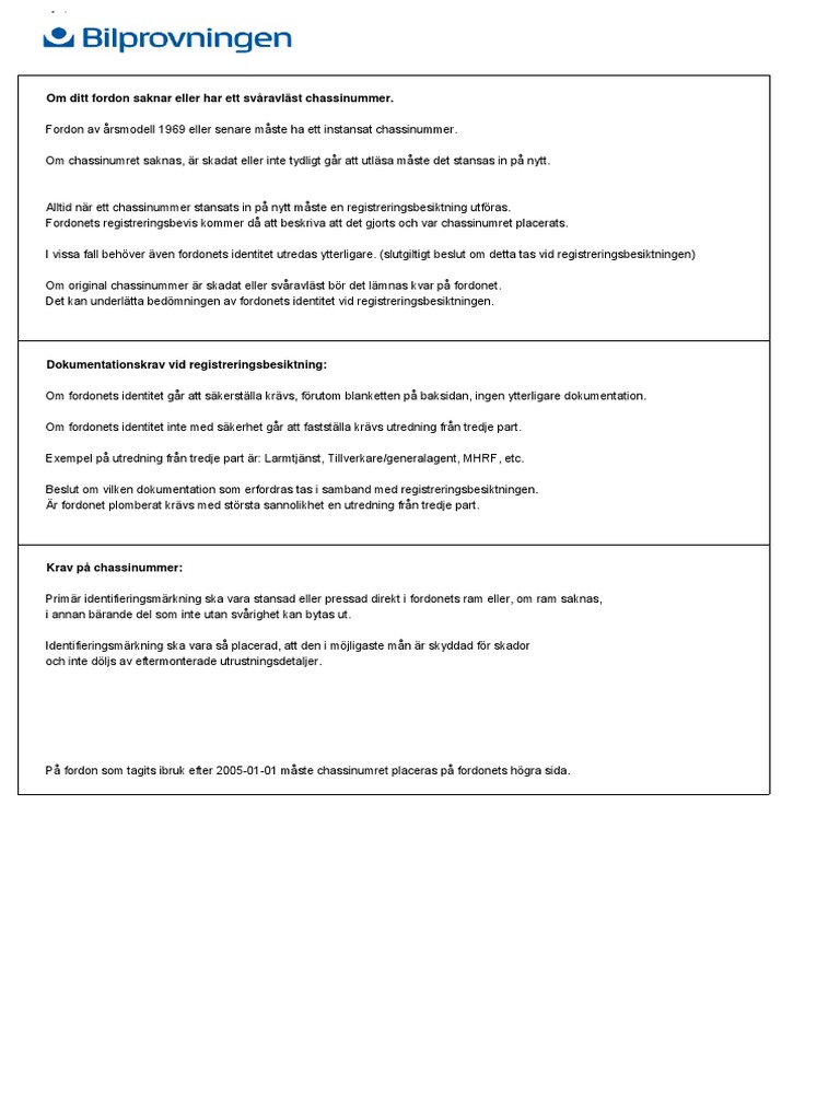 Instansat Chassinummer | PDF