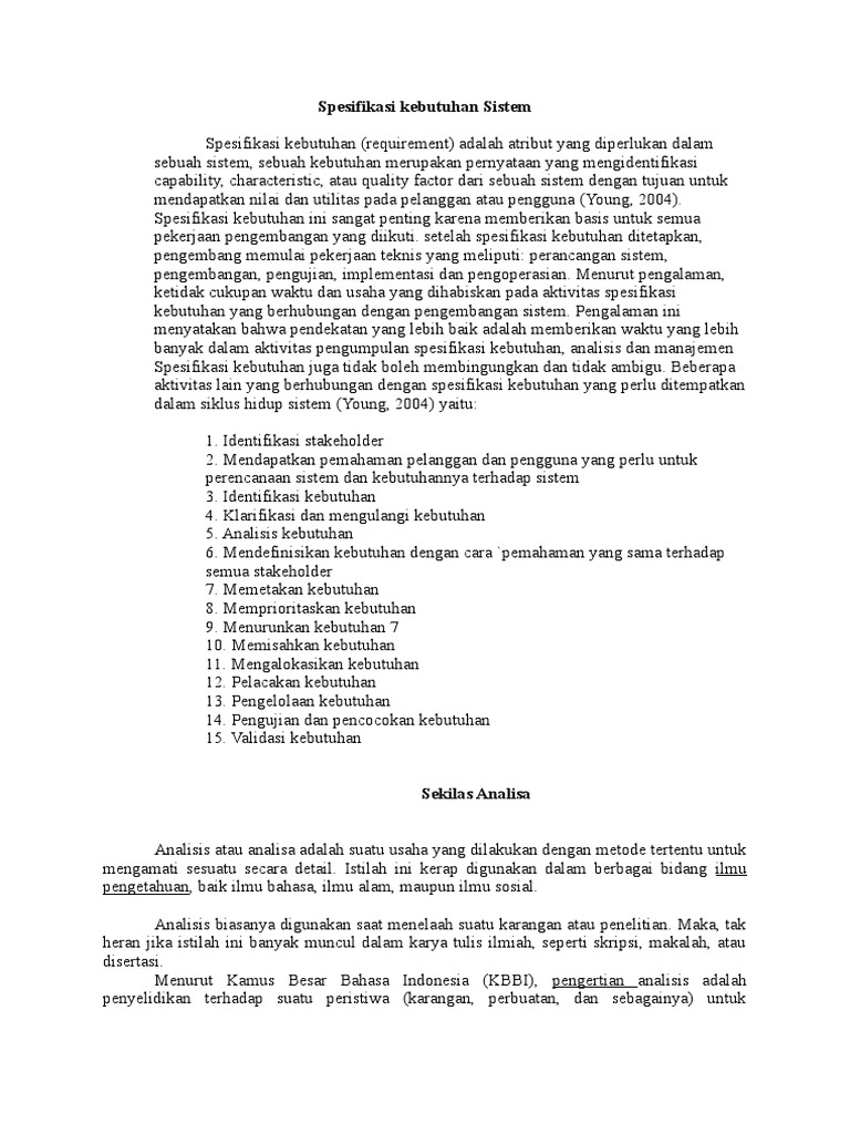 Spesifikasi Kebutuhan Sistem & Sekilas Analisa dan Perancangan Metoda ...