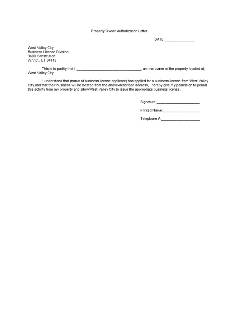 Property Owner Authorization Letter | PDF