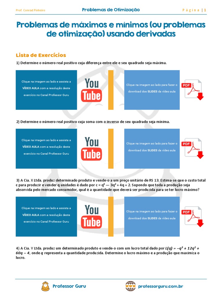 Apostila Problemas Maximos e Minimos | PDF | Máxima e mínima