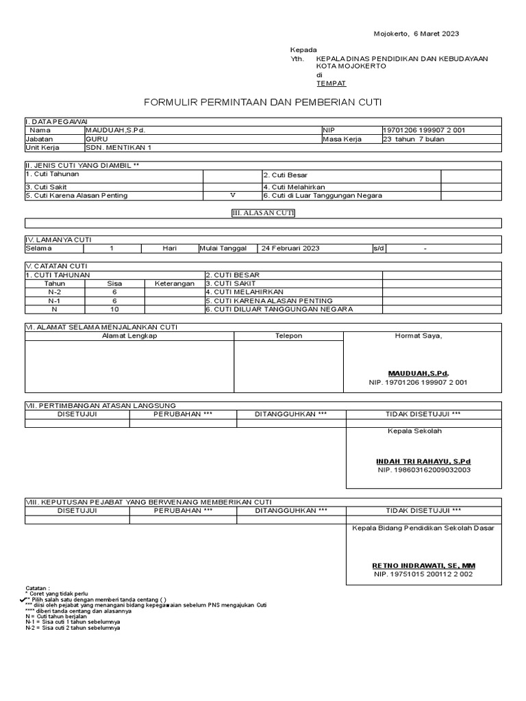 Form Cuti PNS | PDF