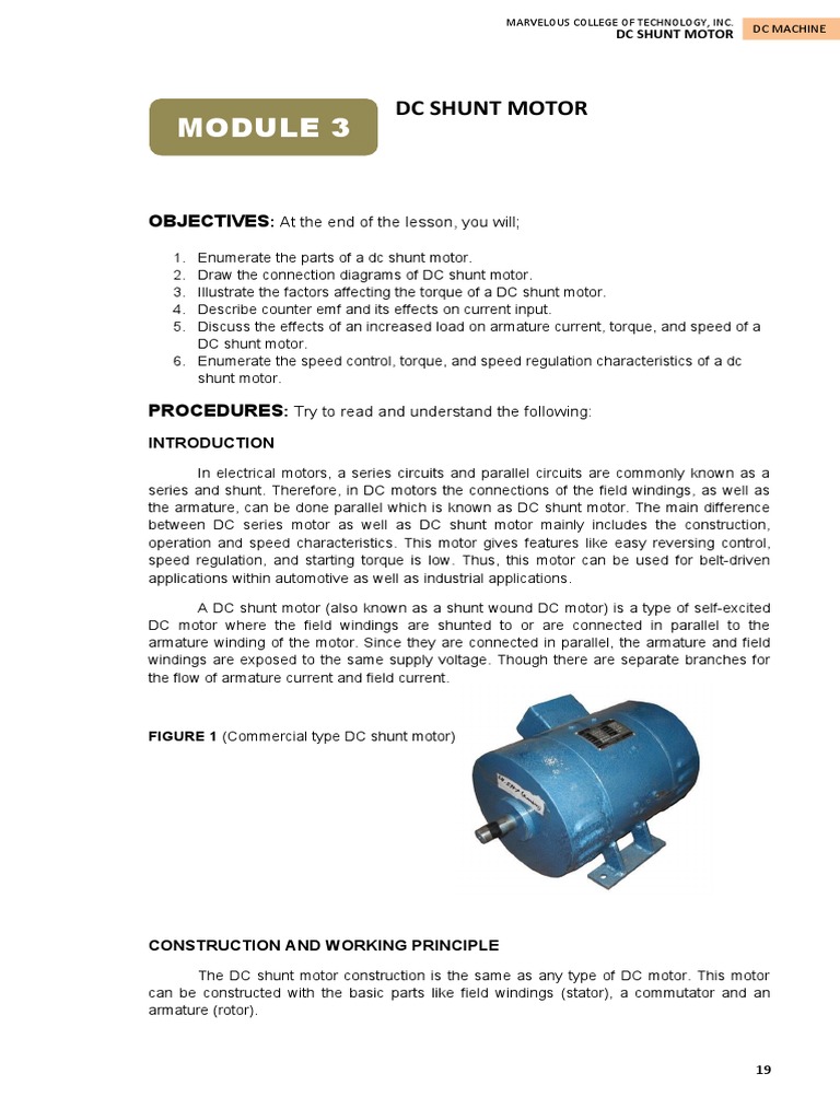 Module 3 - Shunt DC Motor | PDF | Electric Motor | Electromagnetic ...