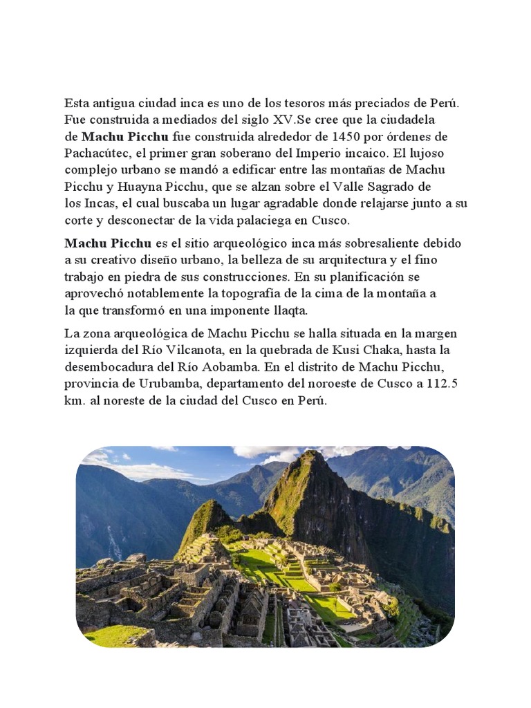 Historia de Machu Picchu para Niños | PDF