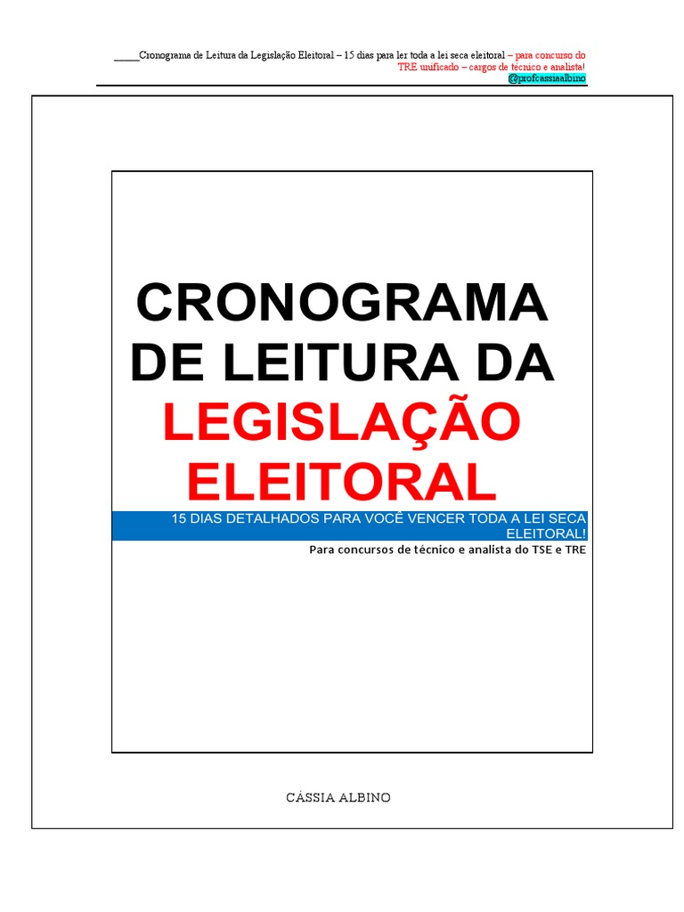 Cronograma de Estudo Da Lei Seca | PDF | Eleições | Direito Político Cronograma de Estudo Da Lei Seca | PDF | Eleições | Direito Político