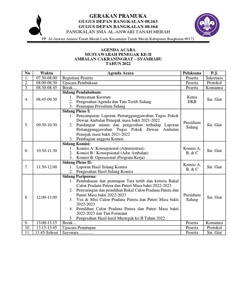 Jadwal Mustegak Bantara | PDF