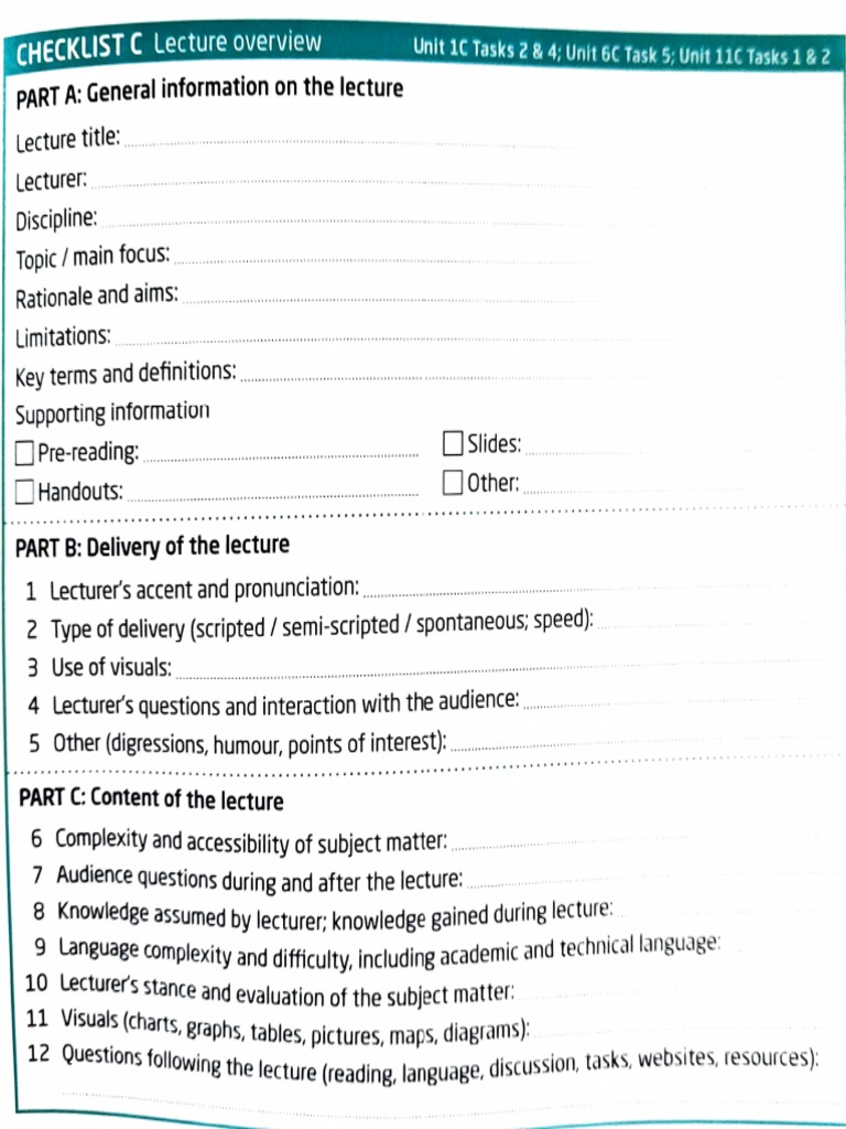 lecture checklist | PDF