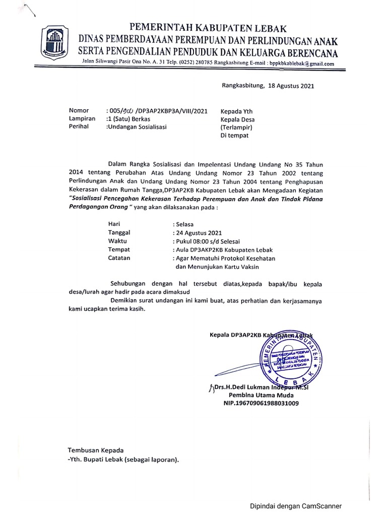 Surat Undangan Sosialisasi Pencegahan Kekerasan Terhadap Perempuan Dan ...