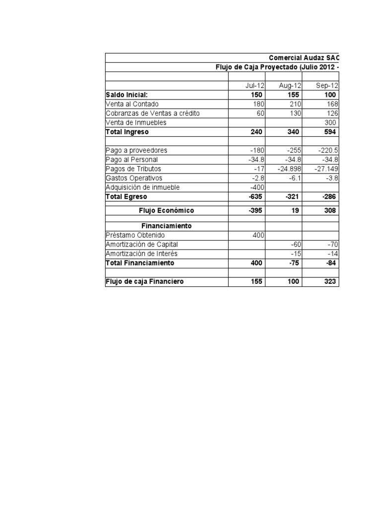 Flujo de Caja Comercial Audaz | PDF