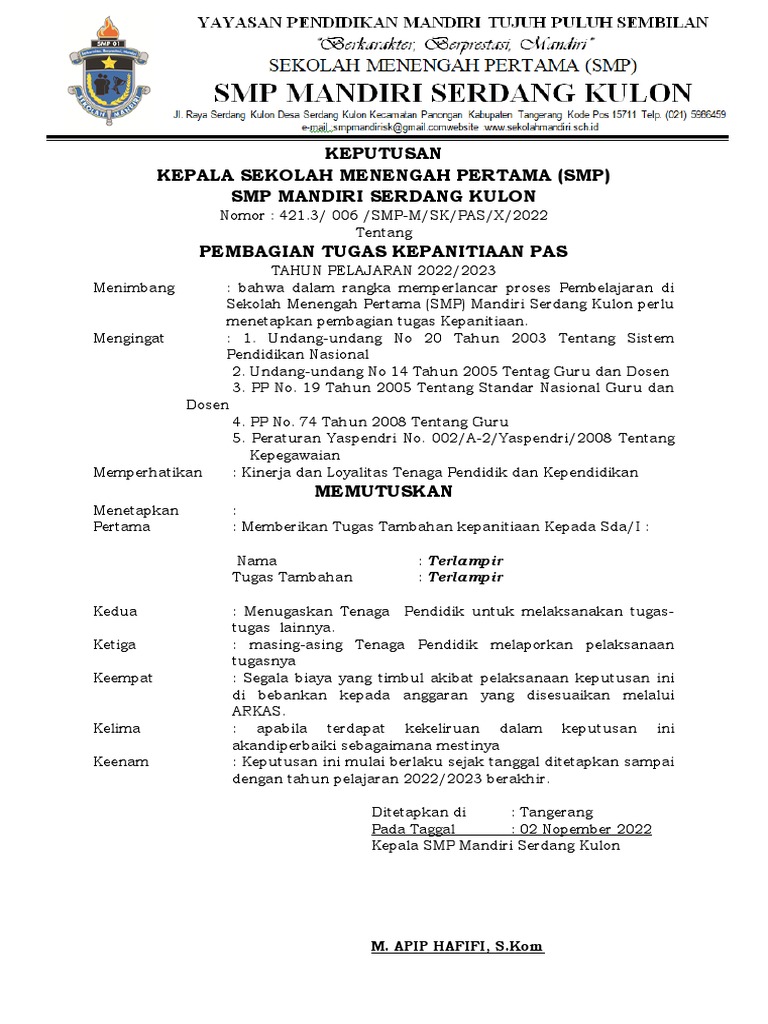 SK Kepanitiaan Pas | PDF