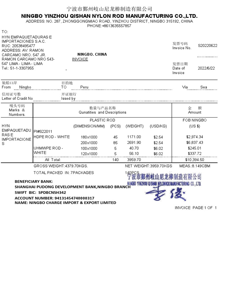 Invoice & Packing List#20220622 | PDF | Payments | Personal Finance