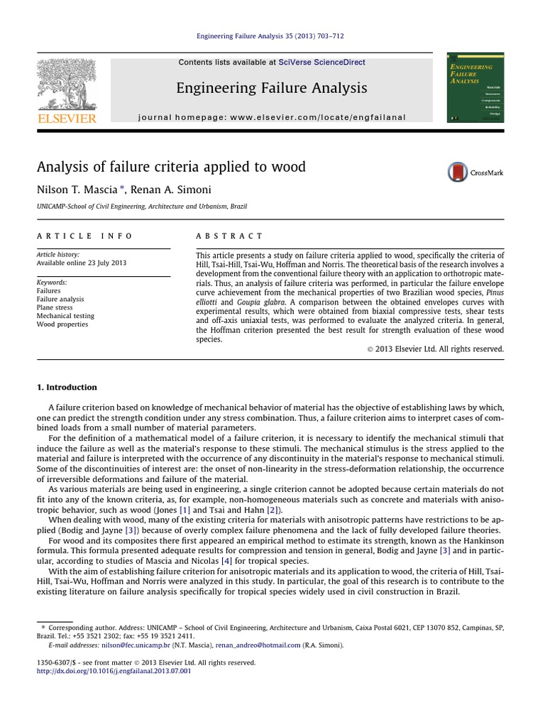 Analysis of Failure Criteria Applied To Woo - 2013 - Engineering Failure Analysi | PDF ...