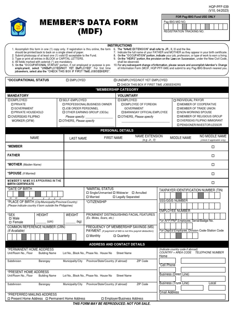 PFF039 MembersDataForm V10 | PDF