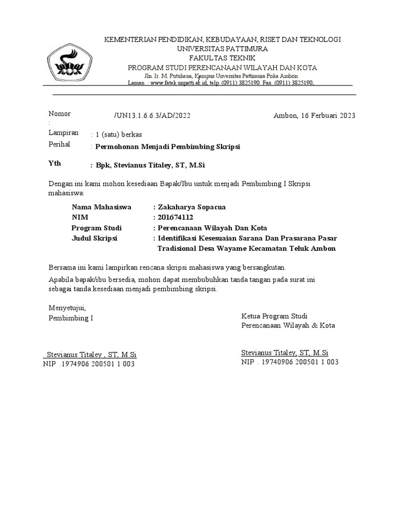 Surat Permohonan Pembimbing Skripsi | PDF