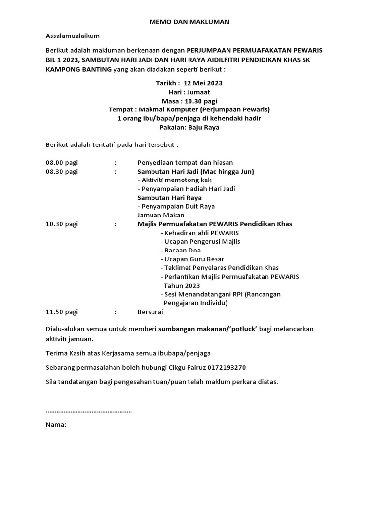 Memo Dan Makluman | PDF