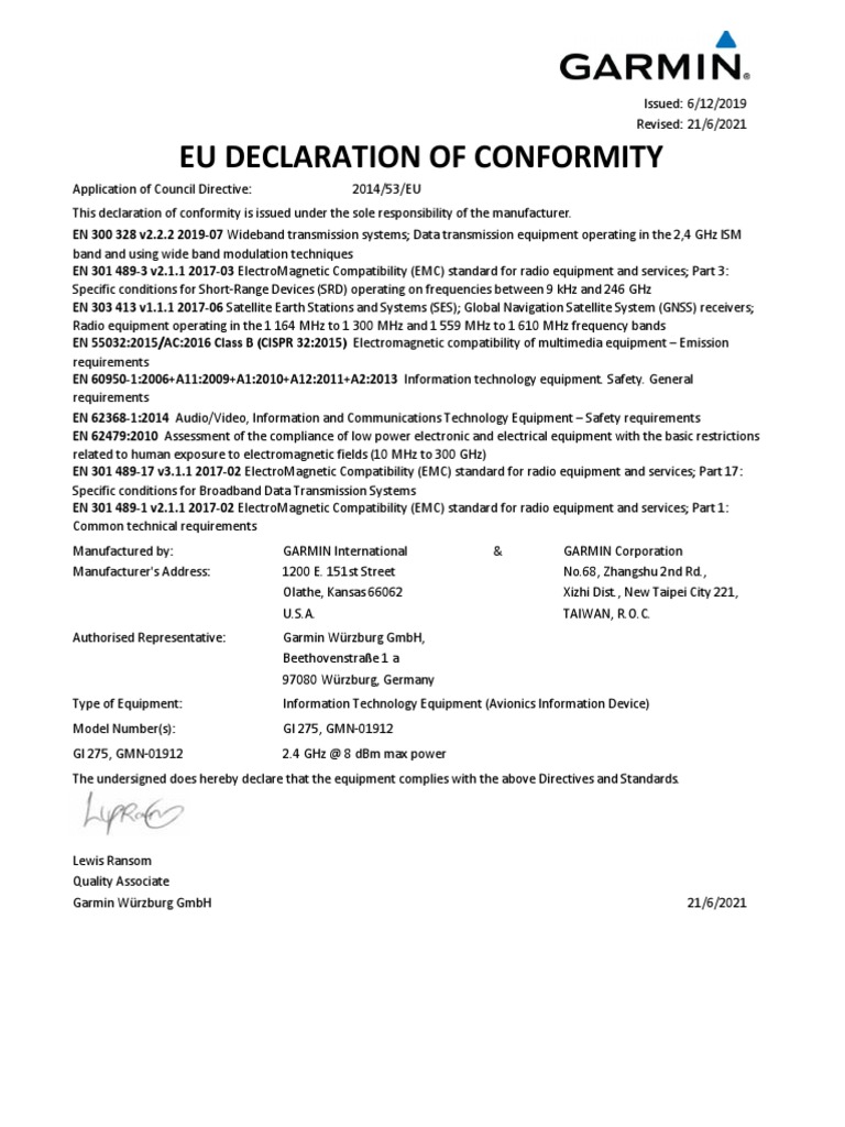 Eu Declaration of Conformity | PDF | Electromagnetic Compatibility | Radio