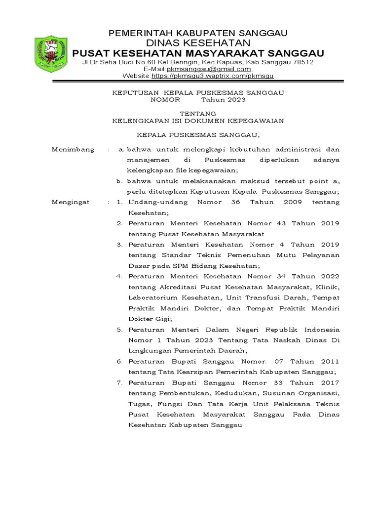 SK Kelengkapan Isi Dokumen | PDF