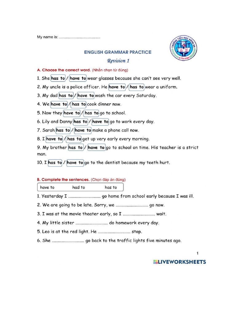 English Grammar Worksheet | PDF