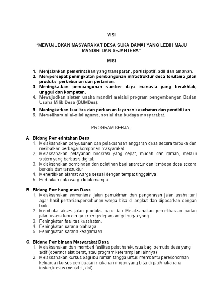 Visi MISI DAN Program Kerja Calon Kades | PDF