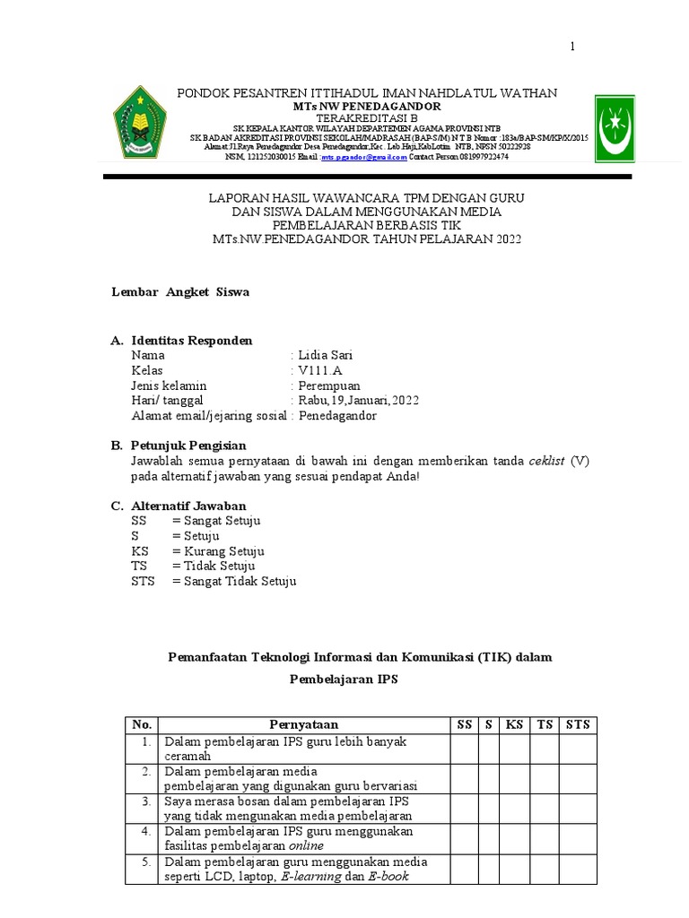 C.3.2.Laporan Angket TPM Media Pembelajaran | PDF