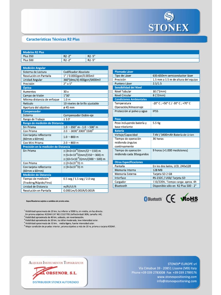 Ficha Tecnica Stonex R2 Plus | PDF