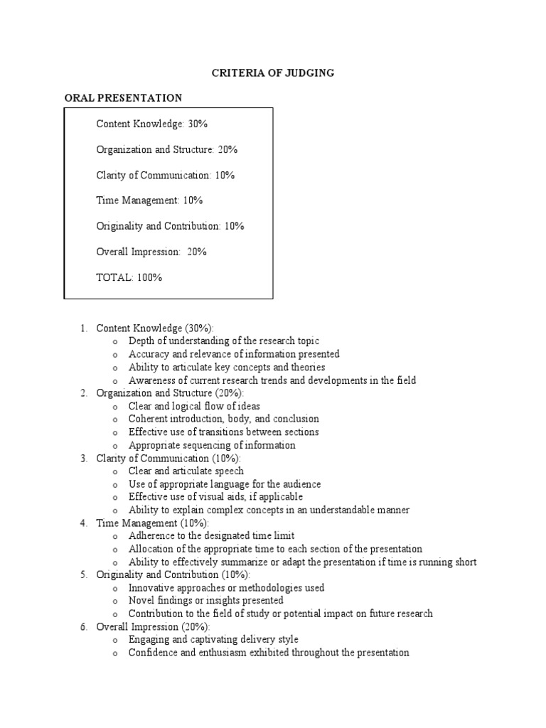 Criteria of Judging | PDF | Understanding | Communication
